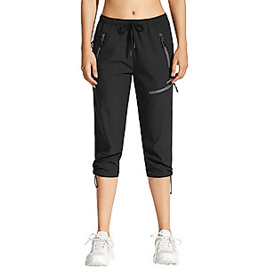 MOCOLY Women's Hiking Capris Pants Outdoor Lightweight Quick Dry Water Resistant UPF 50 Cargo Pants with Zipper Pockets Black M