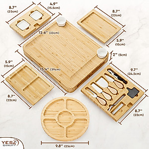 Charcuterie Boards Deluxe Gift Set - 23 Pieces, Bamboo - Large Cheese Board Plus Fruit Tray for Thanksgiving Party, Christmas Present, Birthday w/ Utensil Drawer, Knives, Forks, Wine Opener & More