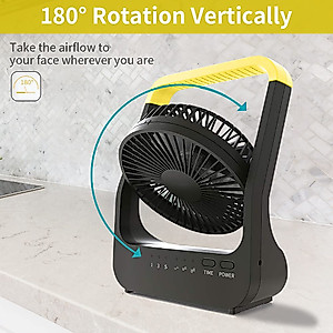 LAVESO Portable D-cell Battery Fan, Super Long Lasting Battery Operated Fan, Camping Fan, USB Desk Fan for Office Bedroom Workshop, 3 Speeds, Quiet, Timer, 5 inch