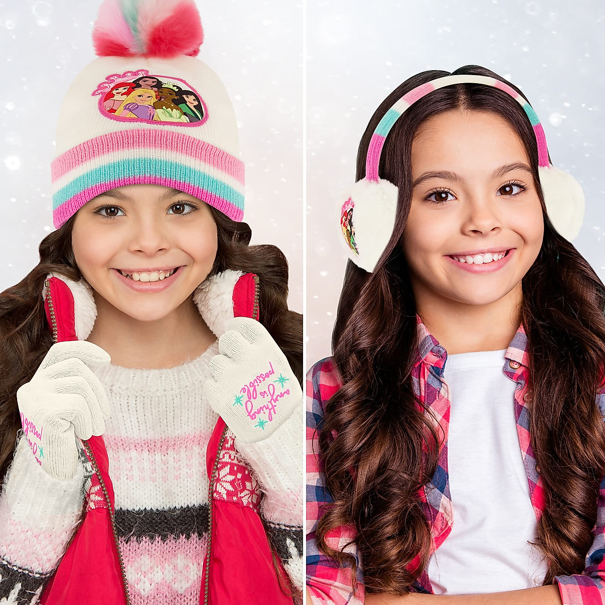 Disney Girls' Winter Earmuffs and Kids Gloves Set, Princess for Ages, Age 4-7