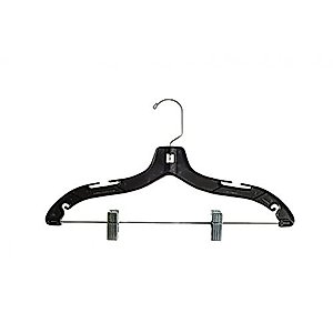 NAHANCO 8500RC Heavy Weight Plastic Suit Hanger with Chrome Clips, High Gloss Black (Pack of 100)