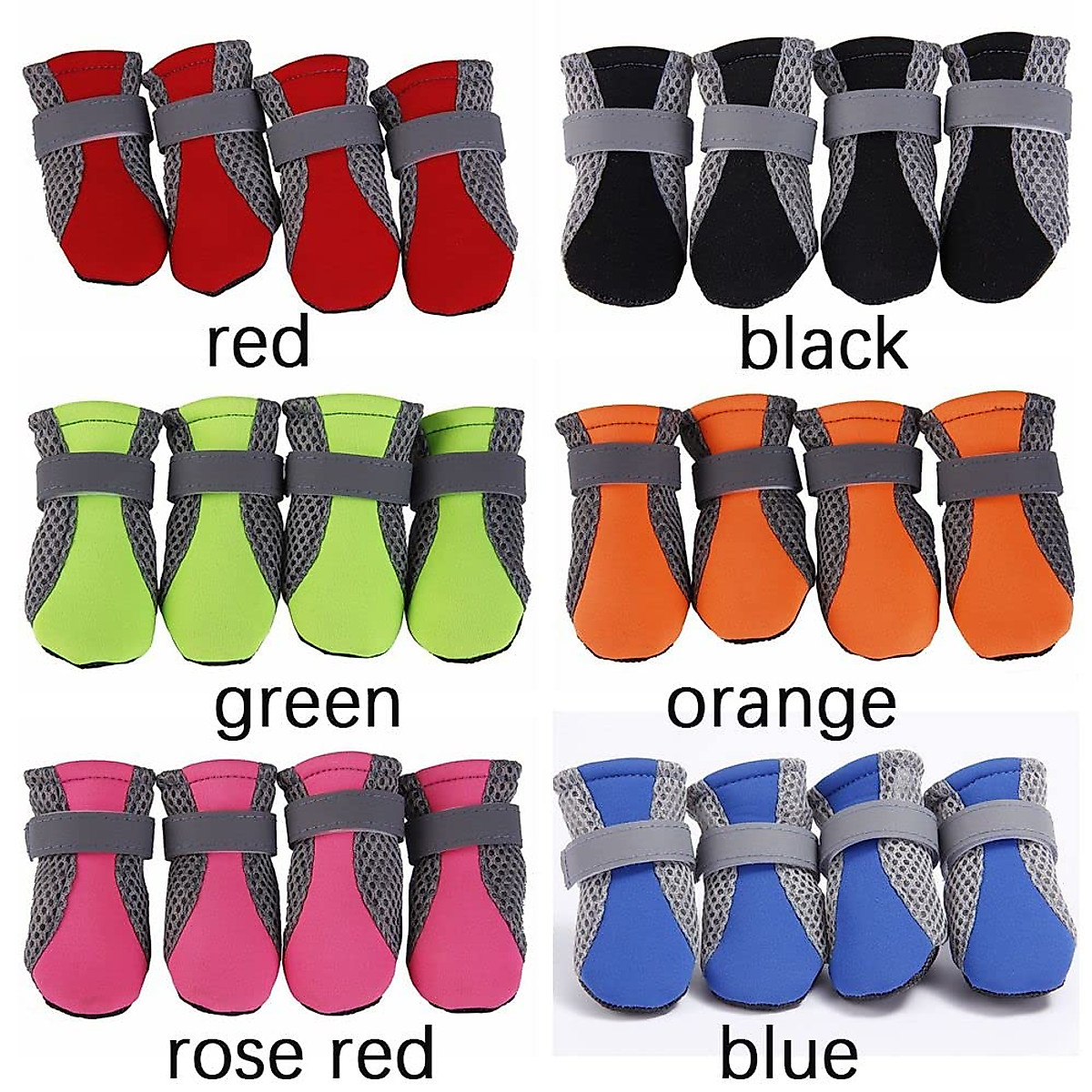4 Pcs Waterproof Pet Boots, Anti-Slip Dog Shoes, Washable Mesh Boots, Reusable Paw Protectors for Small Medium Dogs (Rose Red)