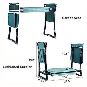 Ohuhu Garden Kneeler and Seat with EVA Foam Kneeling Pad, Foldable Garden Stool Bonus 2 Tool Pouches, 2-in-1 Heavy Duty Portable Gardening Beach, Idea for Women Men Elders Gardener