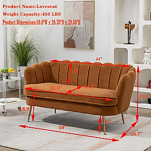 Gustonhon 59" Modern Boucle Loveseat Couch, Small Sofa with Gold Metal Legs,2-Seater Upholstered Mini Sofa Couches for Small Space,Living Room Bedroom Office Dorm Studio Apartment (Caramel)
