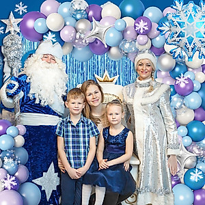 116Pcs Froozen Balloon Garland Arch Kit, Snowflake Blue Purple Confetti Balloons Fringe Curtain for Winter Wonderland Christmas Baby Shower Snow Princess Froozen Birthday Party Supplies Decorations