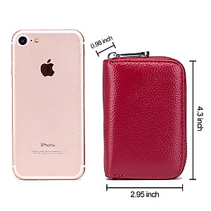 EASTNIGHTS Leather Credit Card Wallet RFID Blocking Zipper Card Case Holder for Women Compact Size 14 Slots (wine red)