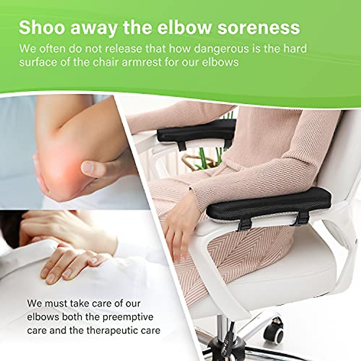 LargeLeaf Chair Armrest Cooling Gel Cushions Elbow Pillow Pressure Relief Office Chair Gaming Chair armrest with Memory Foam armrest Pads 2-Piece Set of Chair