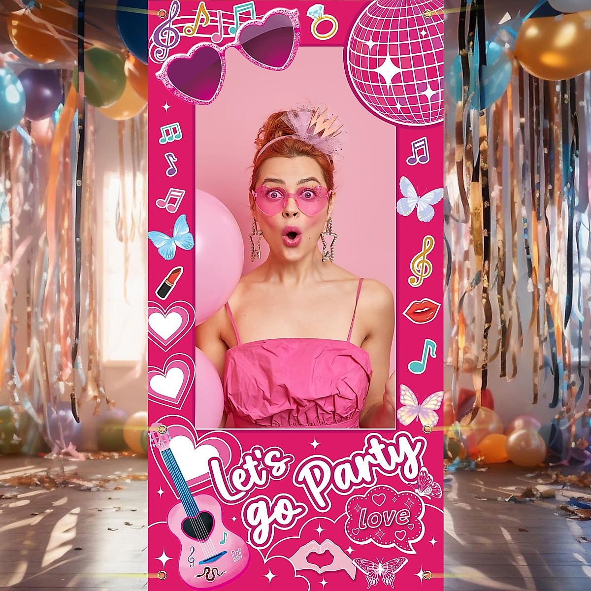 Girls Birthday Backdrop Decorations,Taylrswtie Pink Photo Booth Props Barbis Doll Theme Decor Let's Go Bachelorette Party Background for Girls Birthday Bridal Shower Pink Party Supplies