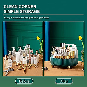 360° Rotating Storage Tray, 11.02 inches in Diameter, Cosmetics and Perfume Organizer, Desktop Storage Tray, Cosmetics and Skincare Storage Tray Large Capacity, Large Dark Green (11.02"×11.02"×3.93")