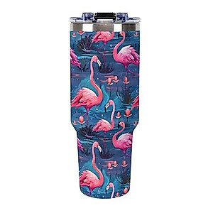 Flamingos 40 Oz Stainless Steel Cup Travel Tumbler with Handle and Straw Lightweight Coffee Mug for Home Office
