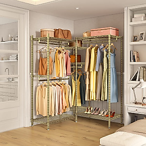 VIPEK L6 L Shaped Clothes Rack Heavy Duty Clothing Rack for Corner, 5-Tier Wire Garment Rack Metal Freestanding Closet with Adjustable Shelves, 46.5" L x 46.5" W x 76.4" H, Max Load 850LBS, Gold