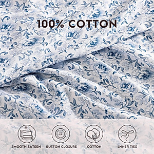 Laura Ashley - King Duvet Cover Set, Cotton Sateen Bedding with Matching Shams, Elegant & Silky-Smooth Home Decor (Lorelei Blue, King)