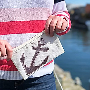 Sea Bags Recycled Sail Cloth Rose Gold Anchor Wristlet Zip Top Wristlet Clutch Zippered Wallet with Strap