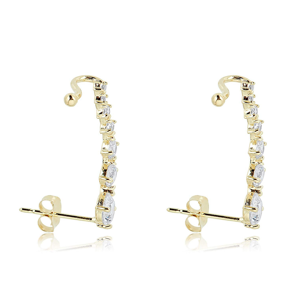 AVORA 10K Yellow Gold Ear Crawler/Climber Cuff Simulated Diamond CZ Earrings