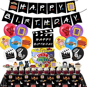 Friends Birthday Party Supplies, Party Decorations Set Include Banner, Tablecloth, Balloons, Cake Cupcake Toppers for TV Show Fans Party Decor