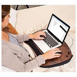 Sofia + Sam Oversized Lap Desk with Memory Foam Cushion | Detachable USB Light | Fits Laptops Up to 20" | Brown and Black | Computer Lap Tray | Laptop and Writing | Bed Table