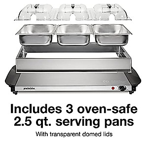 Proctor-Silex Buffet Server & Food Warmer, Adjustable Heat, for Parties, Holidays and Entertaining, Three 2.5 Quart Oven-Safe Chafing Dish Set, Stainless Steel