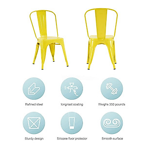 Nazhura Metal Dining Chair Farmhouse Tolix Style for Kitchen Dining Room Café Restaurant Bistro Patio, 18 Inch, Stackable, Waterproof Indoor/Outdoor (Sets of 4) (Steel Seat, Yellow)