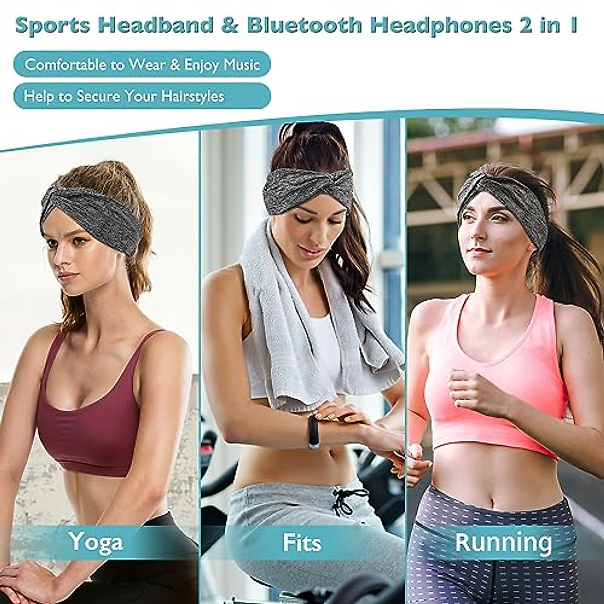 ASIILOVI Headband Headphones 2023 Version Bluetooth Headband for Women Knotted Headband with Ultra-Thin HD Speakers & Mic, Perfect for Yoga Running Workout Travel Sports Unique Gifts
