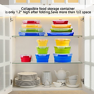 Mimorou 8 Pack Collapsible Food Storage Containers Silicone Lunch with Lids, 4 Pcs Rectangle Bowls and Round Bowls, Microwave Freezer Dishwasher Foldable