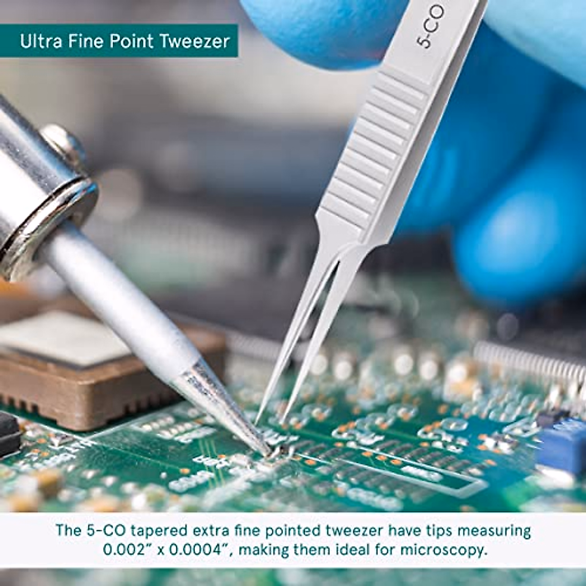 Cobaltima (Cobc0) - 5-CO - Tweezers - Ultra Fine Point - Straight Tapered - Five Star - Cobalt, 0.0394 Height, 0.3930 Wide, 4.25" Length