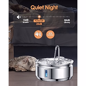 Cat Water Fountain, 3.2L/108oz Upgraded Stainless Steel Pet Water Fountain for Cats Inside Drinking, Automatic Dog Cat Water Bowl Dispenser with Water Level Window