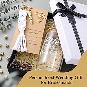 Ferreve 8 Sets Bridesmaid Proposal Gift Boho Macrame Keychains DIY Name Craft Keychain Making Bridesmaid Bridal Shower(White)