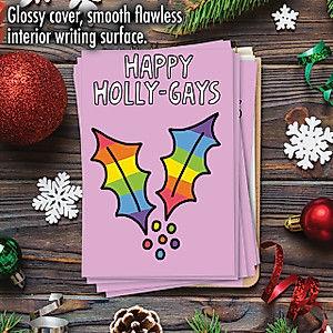 NobleWorks 12 Funny Christmas Greeting Cards Bulk Box Set with 5 x 7 Inch Envelopes (1 Designs, 12 Each) Happy Holly-Gays C7630XSG-B12x1
