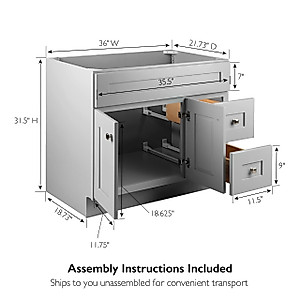 Design House 587097 Bath Unassembled Modern 2-Door 2-Drawer Bathroom Shaker Vanity Cabinet Only, 36 x 21,Grey