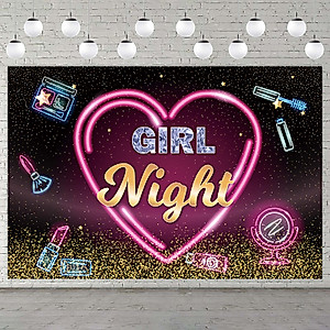 Girl Night Banner Backdrop Background Rose Gold Pink Champagne Lip Theme Decor for Lady Girls Women Princess Birthday Party Bridal Shower Wedding Bachelorette Make Up Night Out Hen Party Decorations