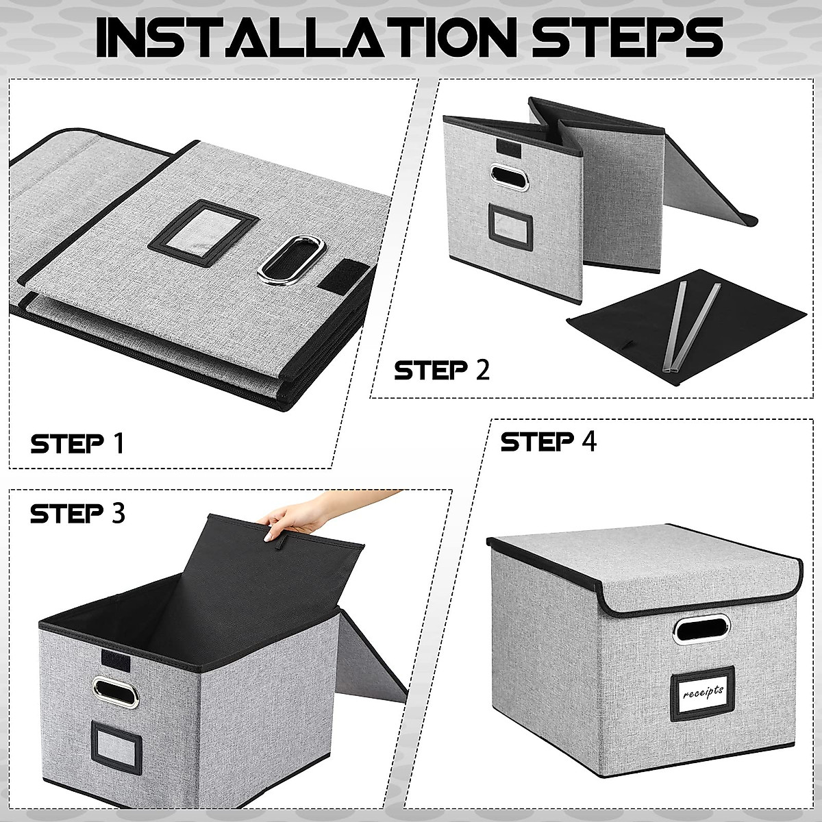 Patelai File Organizer Boxes Set of 6, Collapsible Linen Filing Cabinets Hanging File Folder Storage Boxes with Lid and PVC Sliding Rail Portable Letter Legal Document Organizer Bins for Office Home