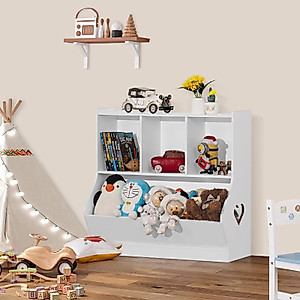 Lerliuo Kids Storage Organizer, Children Small Bookcase and Bookshelf, Toddler 4 Cubby Cabinet, Wood Book Shelf for Playroom, Bedroom, Living Room, Nursery, School (White)