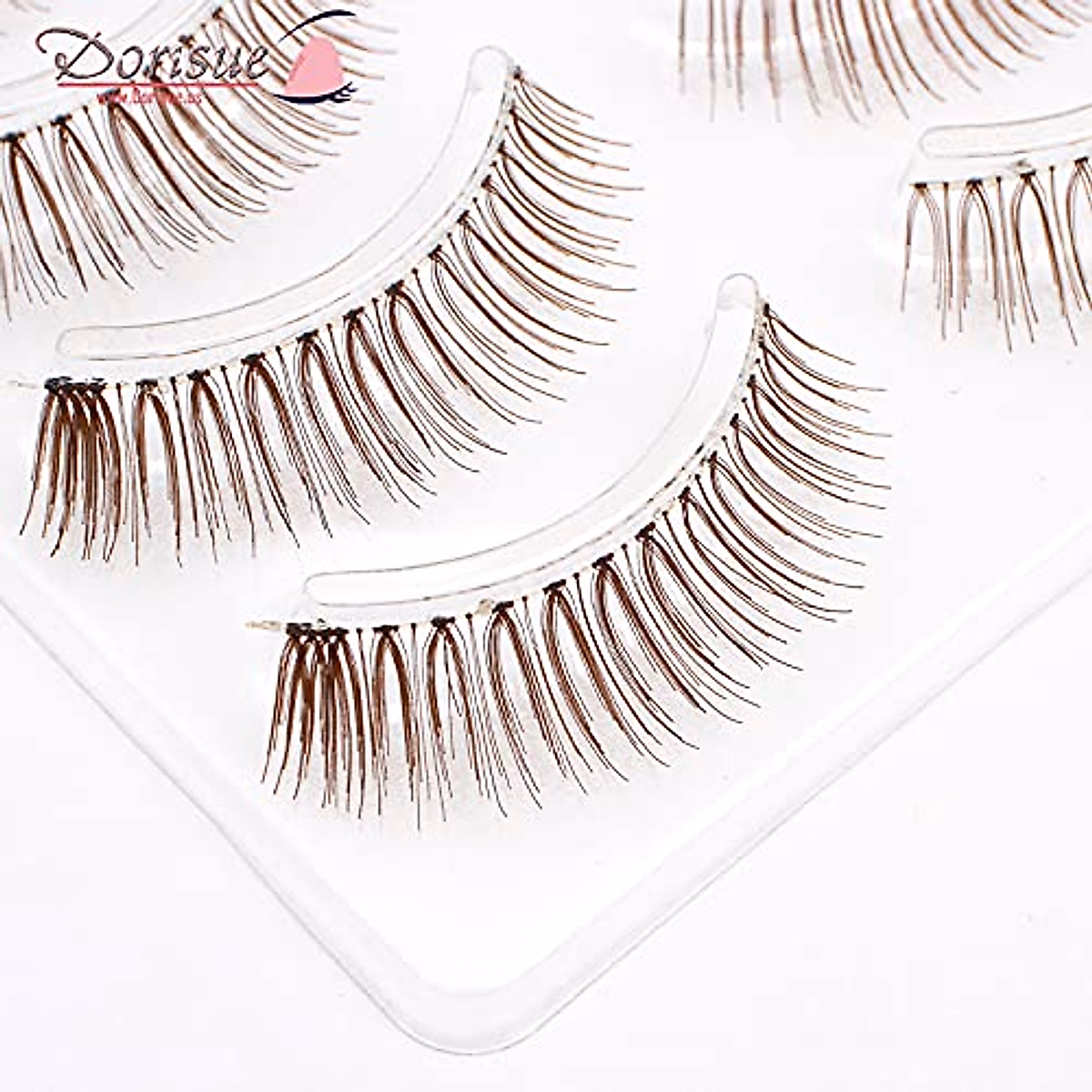 Dorisue Natural false Lashes Brown Eyelashes 3D Light Color Look Real False Eyelashes Short Handmade lashes wispies Natural False Eyelashes Eye Makeup Fake Eyelashes 4 Pairs eyelashes pack