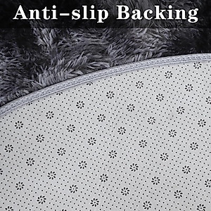 ConCus-T Dark Grey Round Area Rugs Fluffy Circle Rug Shag Round Rugs for Bedroom Living Room Non-Slip Faux Fur Plush Area Rug Kids Teen Exquisite Room Decor, Tie-Dye Dark Grey, 4x4 Feet