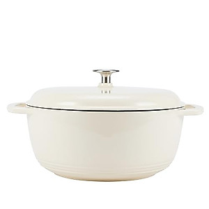 Amazon Basics Enameled Cast Iron Round Dutch Oven with Lid and Dual Handles, Heavy-Duty, 6-Quart, White