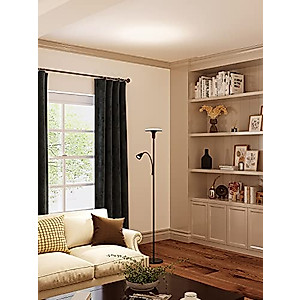 addlon Torchiere Floor lamp with Adjustable Reading lamp, with reomte Control, Standing lamp for Living Room, Bedroom and Office - Black