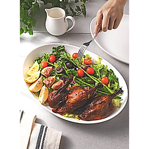 Sweese Oval Serving Platters, 14.5 Inch White Porcelain Serving Platters for Party, Large Oval Serving Trays Serving Plates for Fish Dish, Steak, Restaurant, Dessert Shop, Set of 2