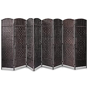 SereneLife Woven Fiber Screen Room Divider - Portable Freestanding Indoor Decorative 8-Panel Room Divider, Room Separator, Folding Privacy Screen, Dressing Area, Office - SereneLife SLRDX89