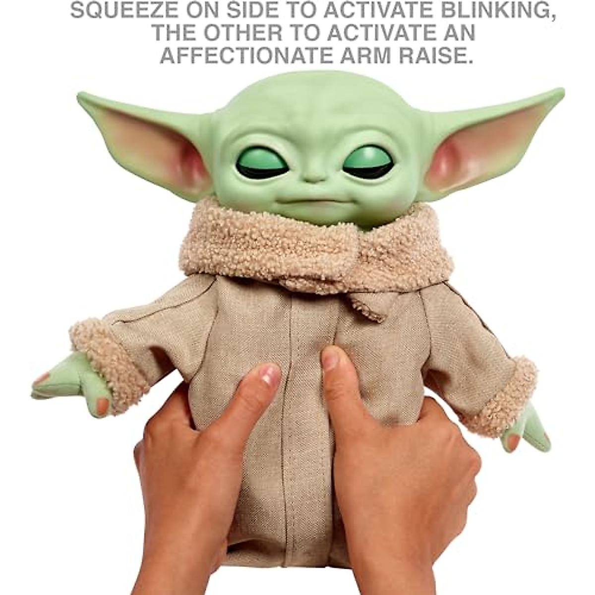 Mattel Star Wars The Mandalorian Grogu Plush 11-inch Toy, Squeeze & Blink Character Figure with Sound, Blinking Eyes & Hand Motion