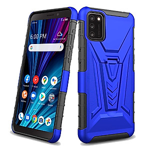 for Alcatel TCL A3X A600DL Case, with Tempered Glass Screen Protector Heavy Duty Protection Technology Built-in Kickstand Rugged Shockproof Protective Phone Case for Alcatel TCL A3X A600DL, (Blue)