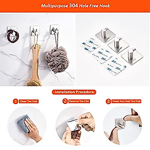 Bathroom Hardware Set, 4 PCS Brushed Nickel Bathroom Towel Rack Set, Include 16 inch Hand Towel Bar, Toilet Paper Holder, 2 Adhesive Towel Robe Hooks, Stainless Steel Bathroom Accessories Set