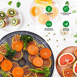 Food Dehydrator Machine - Dehydrate Beef Jerky, Meats, Mushrooms, Fruits & Vegetables - Great For At Home Use - Uses High-Heat Circulation for Even Dehydration - 5 Easy to Clean Stackable Trays.