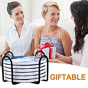 Onntec Blue Coasters for Drinks Marble Style,Absorbent Ceramic Coaster with Metal Holder Stand,House Warming Gifts Decor Set of 6 with Cork Base for Wooden Table