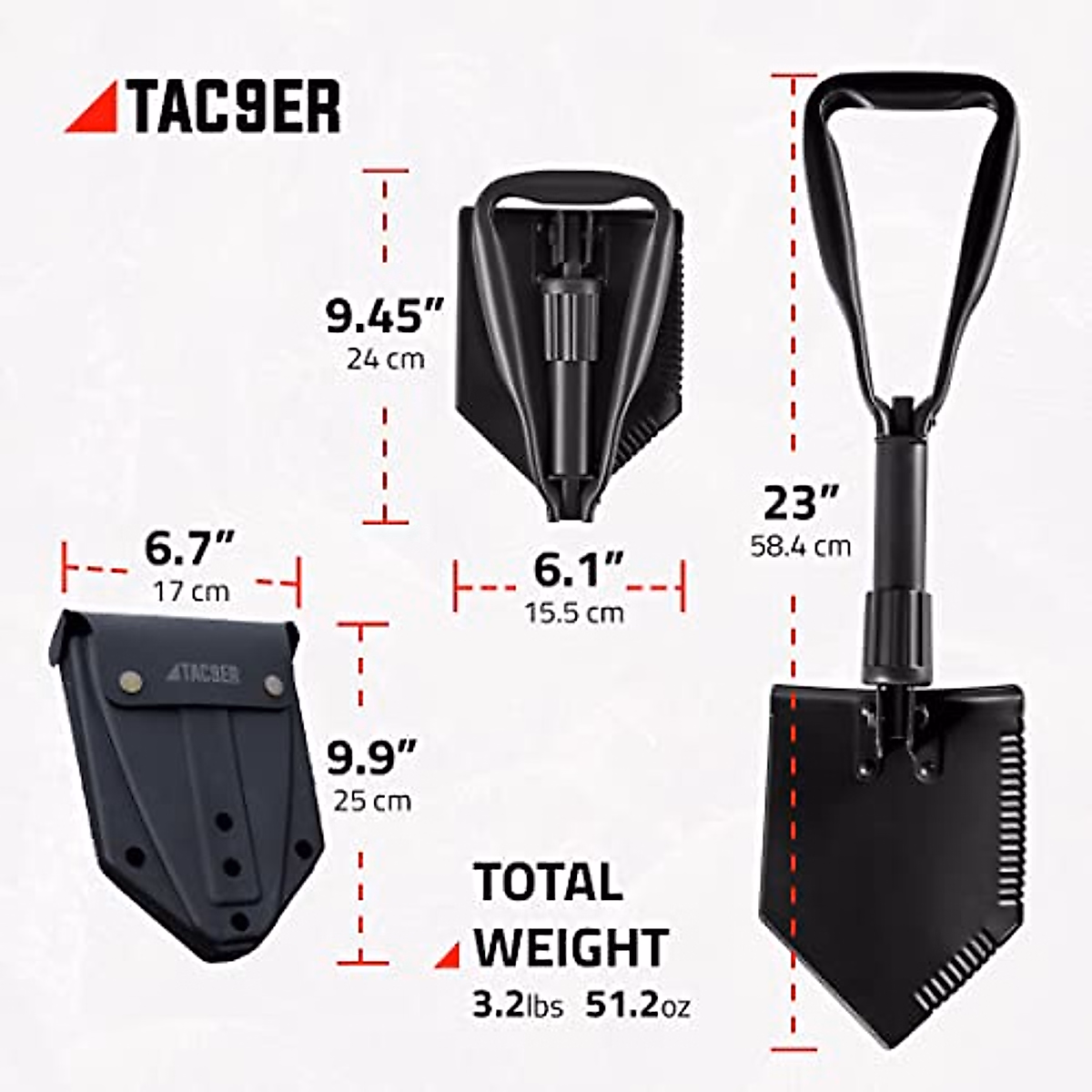 TAC9ER Heavy Duty Folding Shovel Survival Tool for Car or 4x4 | Portable Foldable Camping Shovel | Small Survival Shovel for Digging | Emergency Tactical Shovel | Military Evacuation E-Tool Shovel