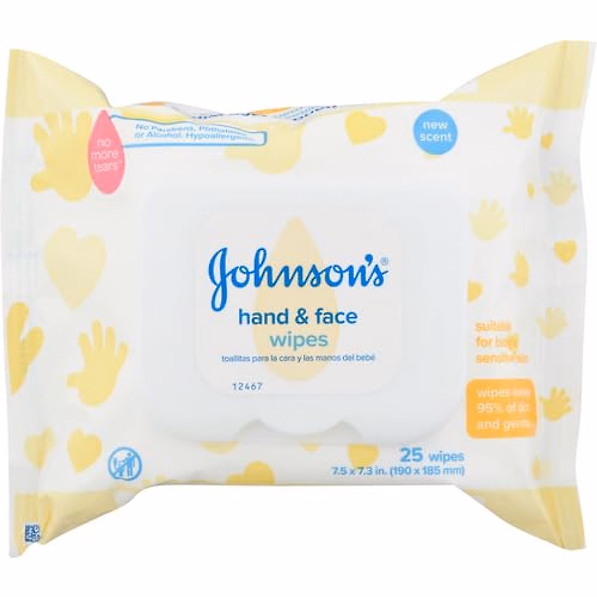 Johnson's Hand & Face Baby Sanitizing Cleansing Wipes for Travel and On-the-Go, No More Tears Formula, Paraben and Alcohol Free, 25 ct