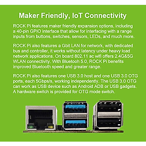 Rock Pi 4B RK3399 Single Board Computer Kit LPDDR4 4GB with Dualband 2, 4/5GHz WLAN/Bluetooth 5.0