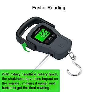 Digital Hanging Luggage Scale with Comfortable Handle and Large Hook, 110lb/50kg, Backlit Portable Scale for Travel Fishing with Tare/Hold Function, AAA Batteries Included, Grey