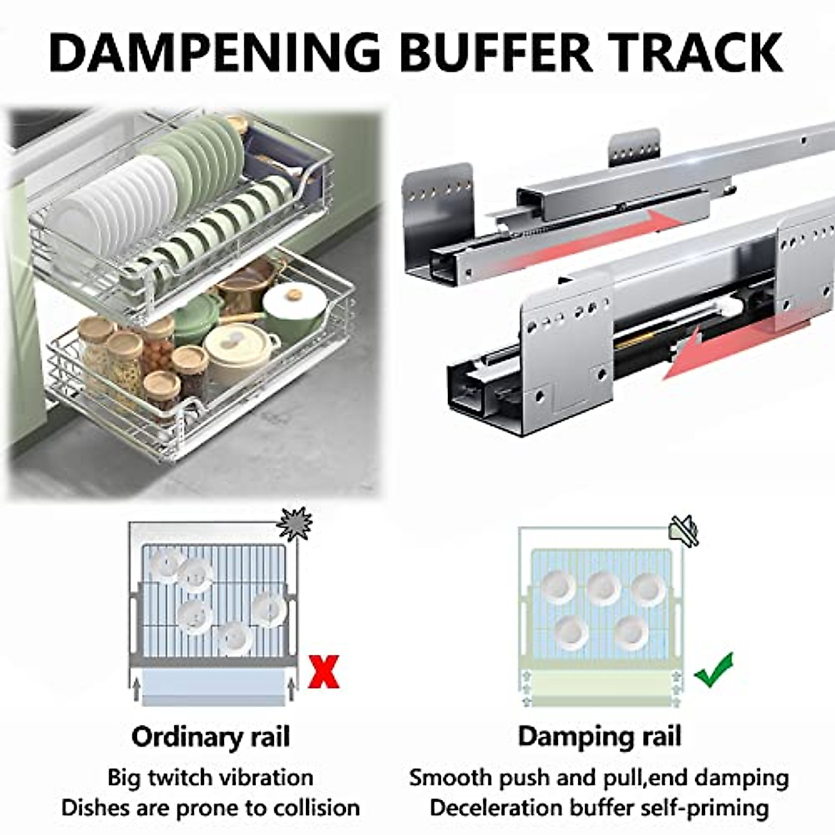 2-Tier Cabinet Pull Out Shelves Heavy Duty 304 Stainless Steel Pull-Out Cabinet Organizers Telescopic Wire Storage Baskets Rack for Kitchen Base Cabinet Organization for Pantry, Bathroom, Chrome (49
