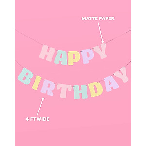 xo, Fetti Pastel Happy Birthday Banner - 1 Piece | Rainbow Bday Party Decorations, Cute Birthday Decor, Sweet 16, 21st