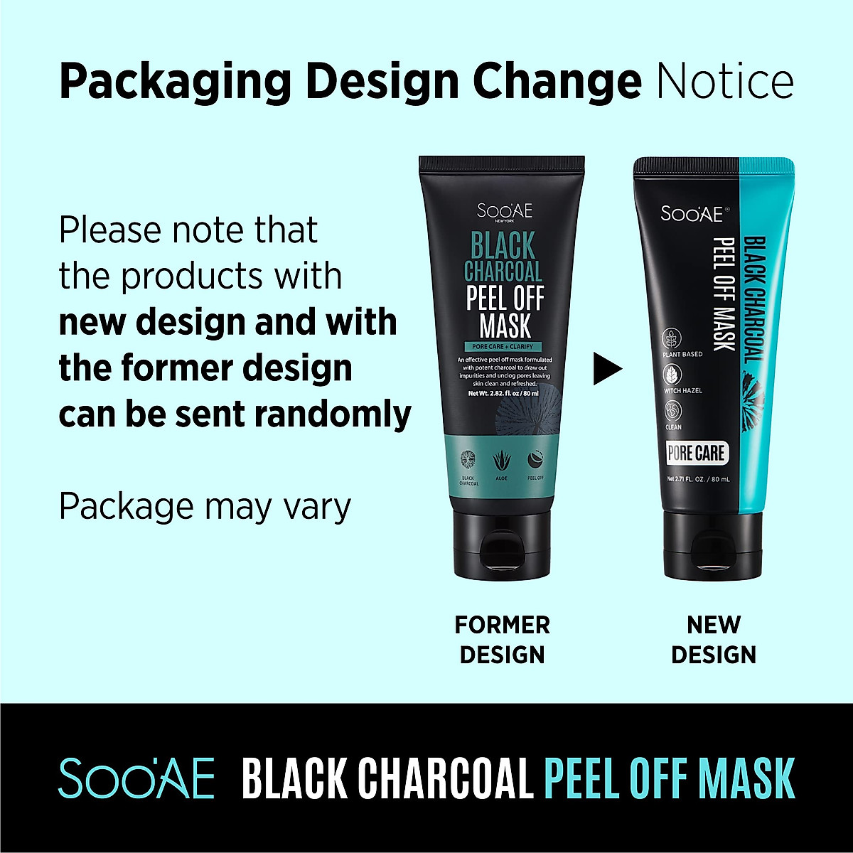 Soo'AE Black Charcoal Peel Off Mask 1 EA - 2023 NEW Deep Pore Cleansing Activated charcoal peel off black face mask Black Head Black Mask Made in Korea